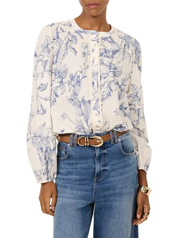 Mint Velvet Cotton Floral Print Blouse - Blue