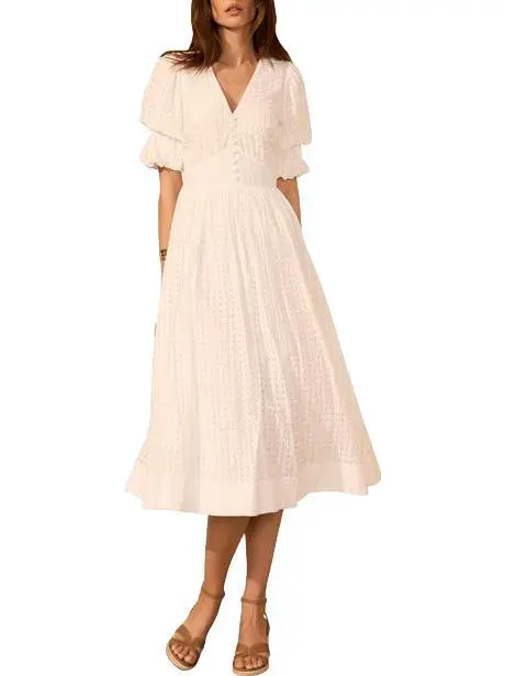 Mint Velvet Seersucker Checked Midi Dress - Ivory
