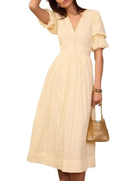 Mint Velvet Seersucker Checked Midi Dress - Yellow