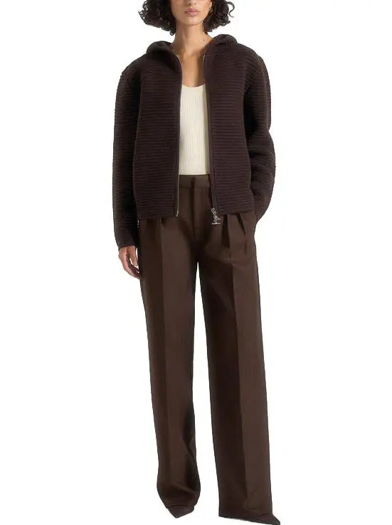 Manière De Voir Ribbed Knit Zip Hoodie - Brown