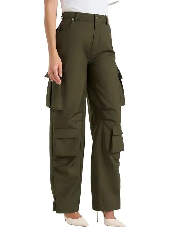 Manière De Voir Maniere De Voir High Rise Wide Leg Cargo Trousers - Olive