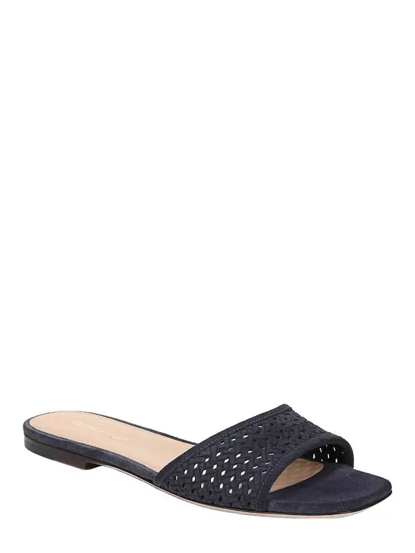 Veronica Beard Myla Perforated Slide Sandal - Navy