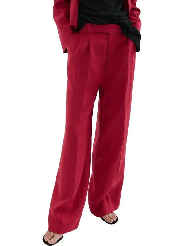 Mango Straight Leg Linen Pants - Red