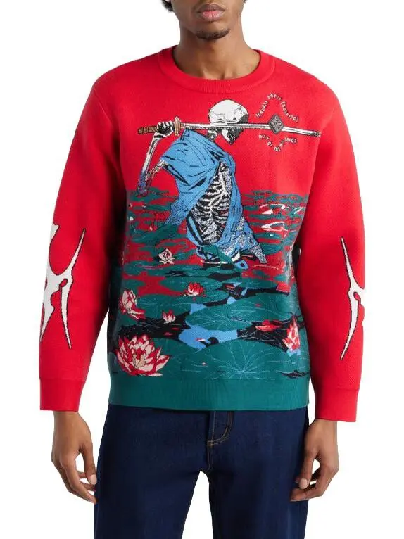 VERYRARE Skeleton Bushido Crewneck Sweatshirt - Red