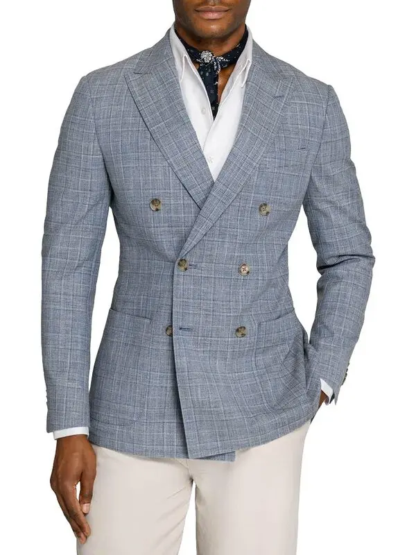 BROOKLYN BRIGADE Douglas Double Breasted Plaid Blazer - Blue