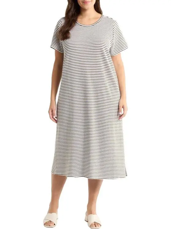 Eileen Fisher Striped T-shirt Midi Dress - Olive