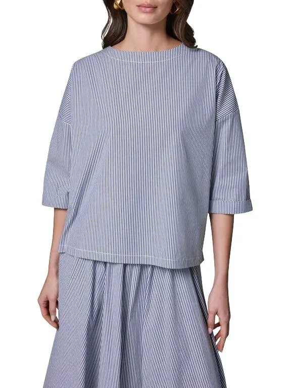 Donna Karan New York Striped Cotton Stretch Boatneck Top - Night Fall