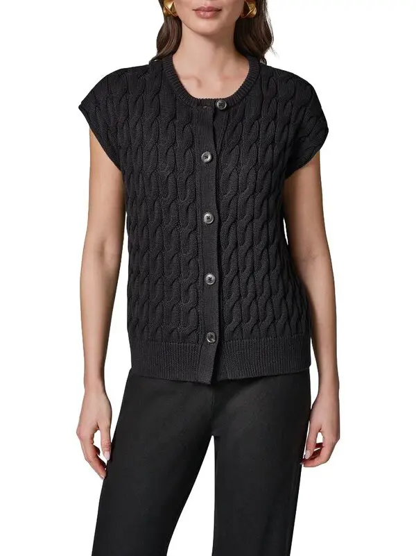 Donna Karan New York Extended Shoulder Cable Knit Cardigan - Black