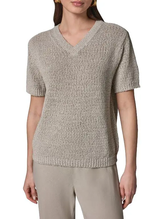 Donna Karan New York Cotton Blend V-neck Sweater - Sandstone Multi
