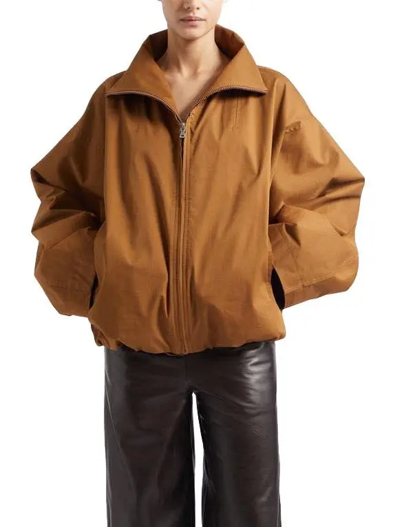 Nour Hammour François Oversized Stretch Cotton Bomber Jacket - Camel