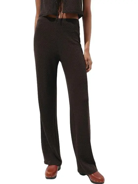 Mango Textured Straight Leg Elastic Waist Pants - Brown