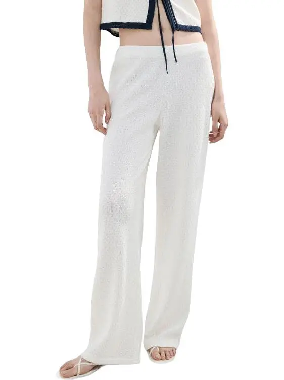 Mango Textured Straight Leg Elastic Waist Pants - Ecru