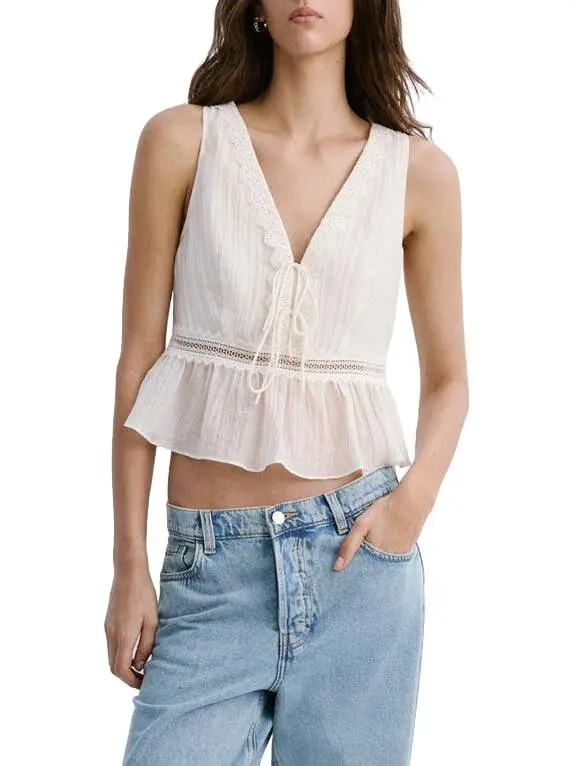 Mango Elena Lace Peplum Top - Ecru