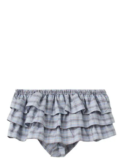 Mango Ruffled Check Shorts - Blue