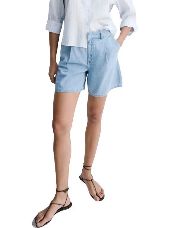 Mango Amelie Pleated Bermuda Shorts - Light Blue