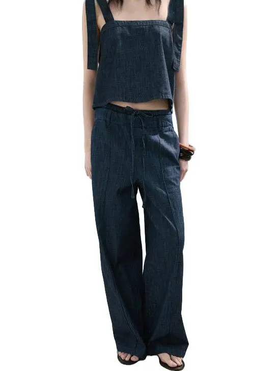 Mango Wide Leg Denim Pants - Open Blue