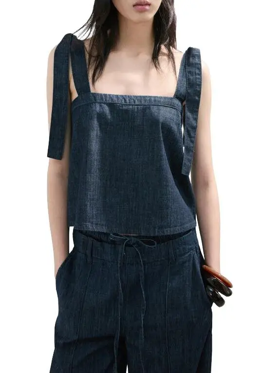 Mango Calonge Denim Top With Tie Straps - Open Blue