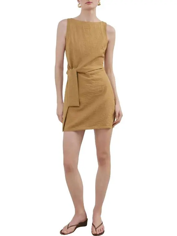 Mango Sleeveless Side Tie Mini Dress - Medium Brown