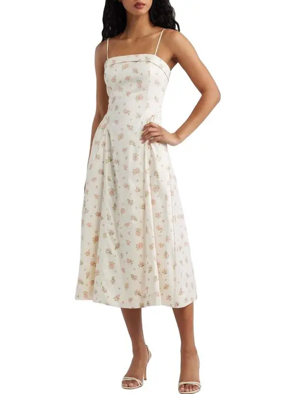Mango Ditsy Floral A-line Midi Dress - Ecru