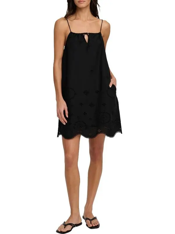 FAVORITE DAUGHTER Embroidered Hem Detail Cotton Mini Dress - Black