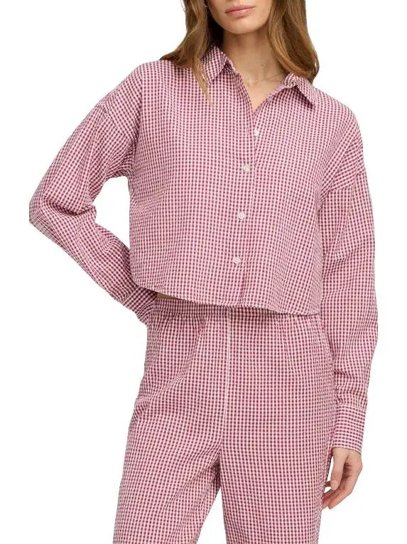 FAVORITE DAUGHTER Cropped Cotton Gingham Button-up Shirt - Raspberry/white