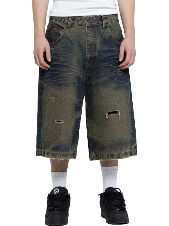 JADED LONDON Colossus Cinch Back Wide Leg Denim Shorts - Blue