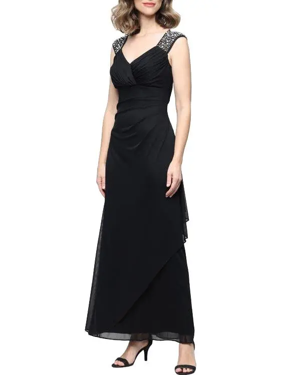 Alex Evenings Heat Set Crystal Empire Waist Gown - Black