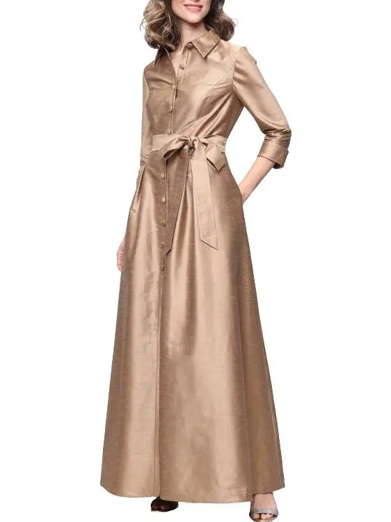 Alex Evenings Shantung A-line Gown - Gold