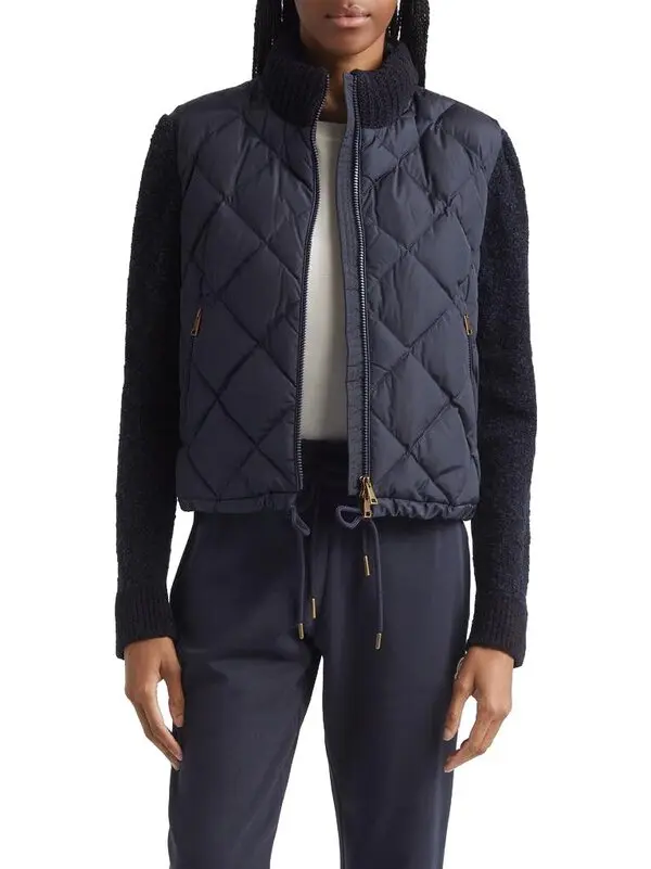 Moncler Chenille Sleeve Quilted Down Jacket - Blue