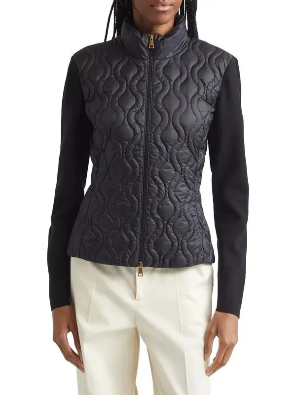 Moncler Mixed Media Down Cardigan - Black