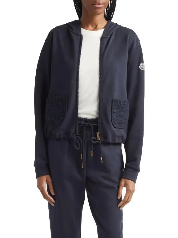 Moncler Mixed Media Zip Hoodie - Blue
