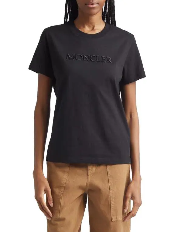 Moncler Cotton Jersey T-shirt With Raised Logo - Black