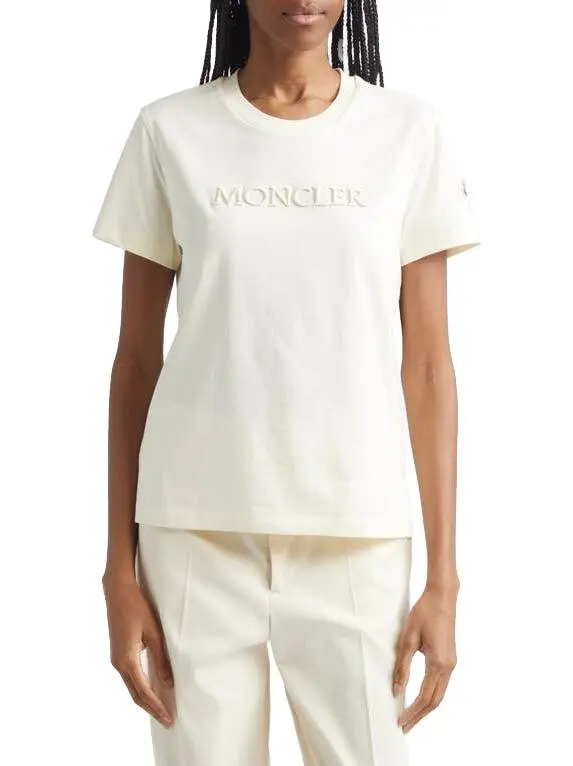 Moncler Cotton Jersey T-shirt With Raised Logo - Off White