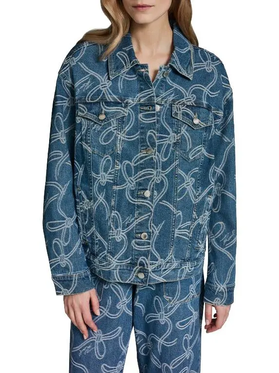 Karl Lagerfeld Paris Bow Print Denim Jacket - Medium Indigo