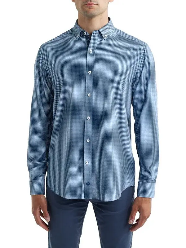 Johnston & Murphy Xc+™ Performance Game Day Gingham Button-up Shirt - Navy