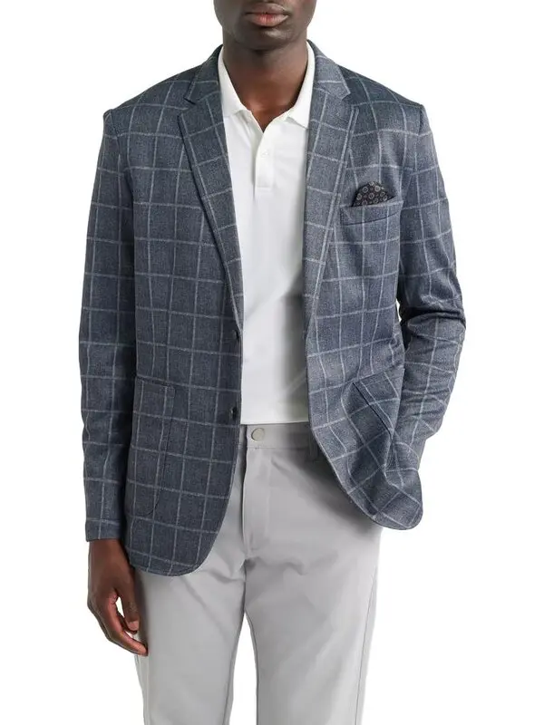 Johnston & Murphy Game Day Xc Flex Pinnacle Black Windowpane Check Knit Sport Coat - Black Plaid