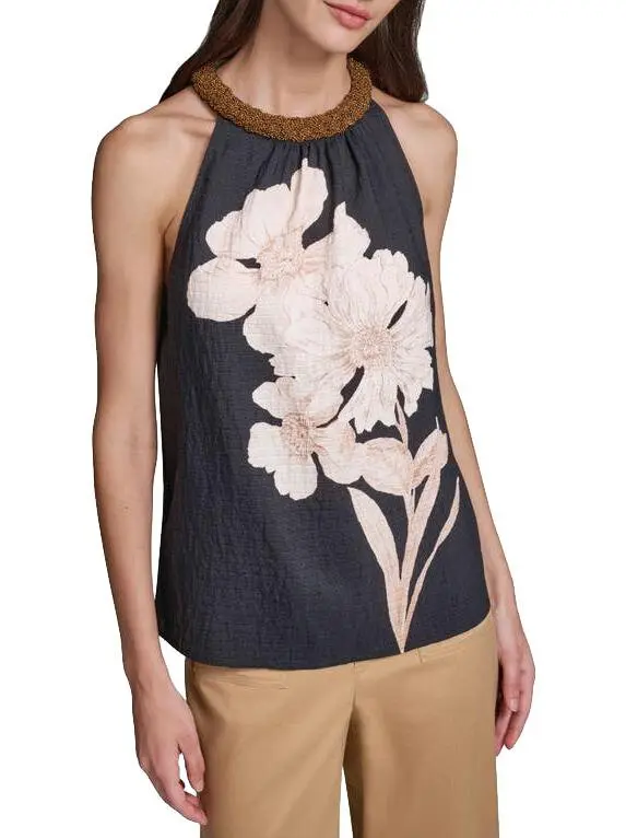 Karl Lagerfeld Paris Embellished Floral Sleeveless Top - Midnight/navy Multi