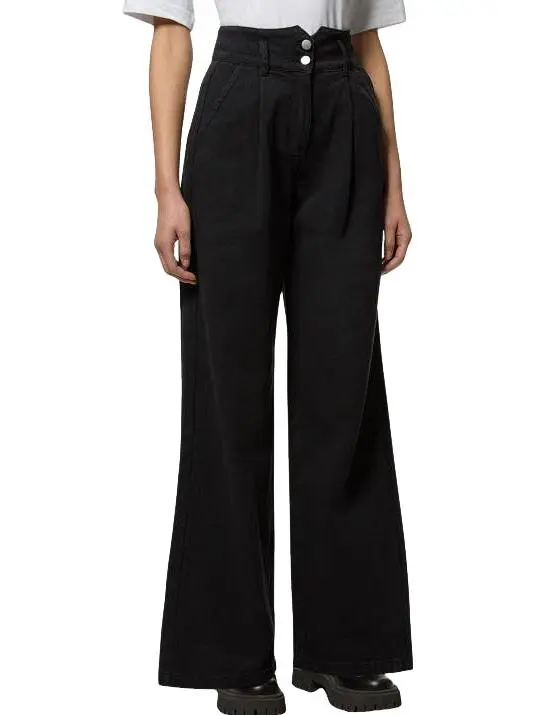 Karen Millen Petite High Waisted Wide Leg Jeans - Black