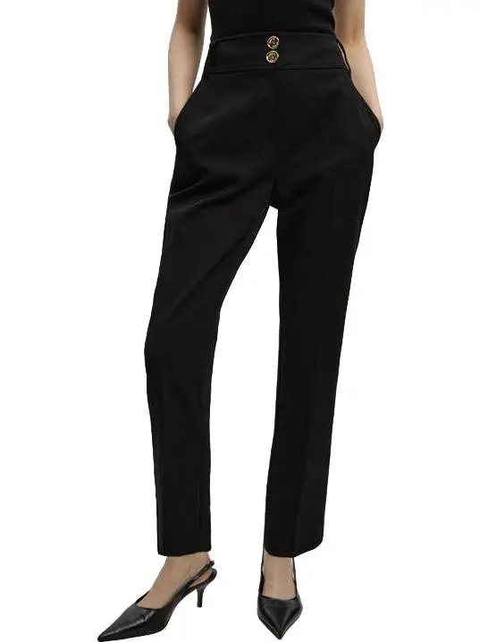 Karen Millen Textured Stretch Straight Leg Trousers - Black