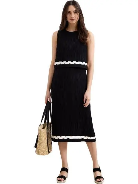 PHASE EIGHT Plisse Midi Dress With Scalloped Hem - Black