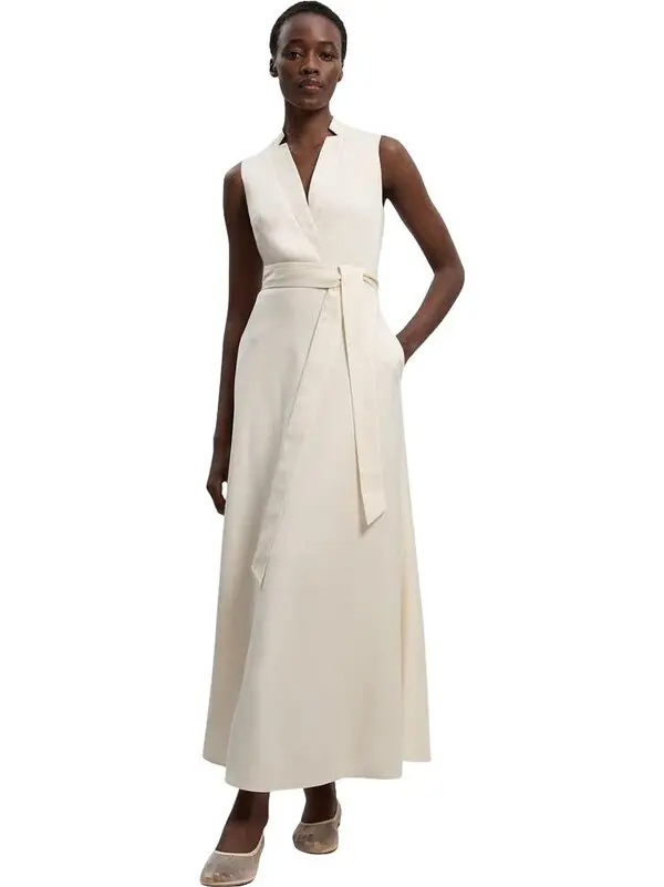 Karen Millen Tailored Linen Wrap Maxi Dress - Ivory
