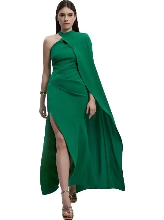 Karen Millen One Shoulder Cape Sleeve Maxi Dress - Green