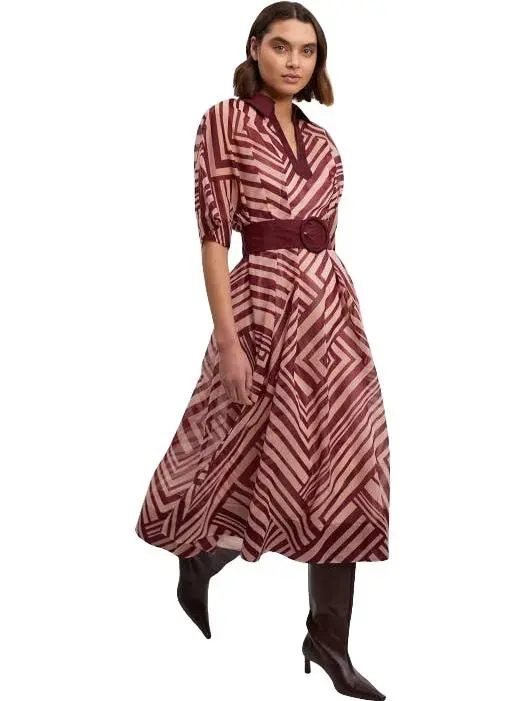 Karen Millen Printed Plunge Midi Dress With Belt - Stripe
