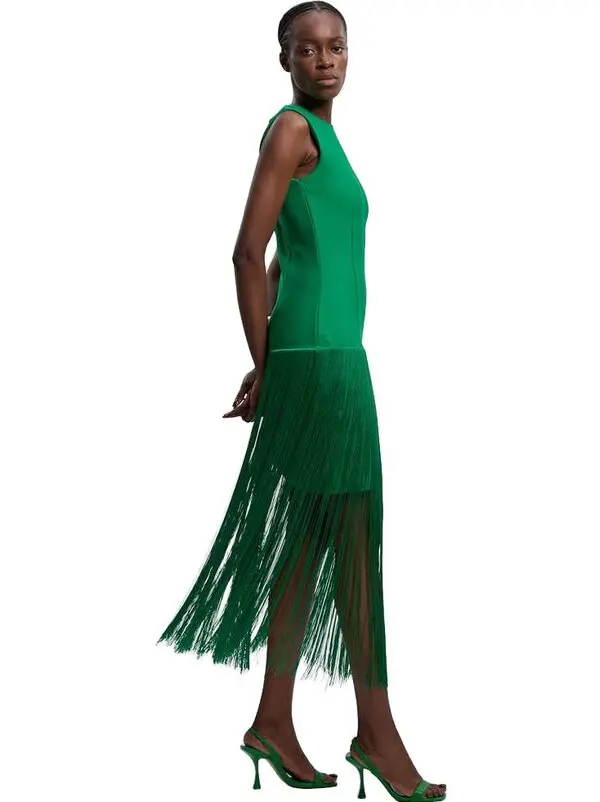 Karen Millen Form Fit Bandage Tassel Hem Mini Dress - Green