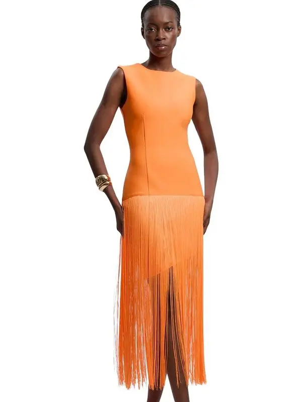 Karen Millen Form Fit Bandage Tassel Hem Mini Dress - Orange