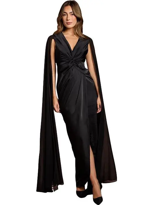 Coast Satin Cape Sleeve Maxi Dress - Black