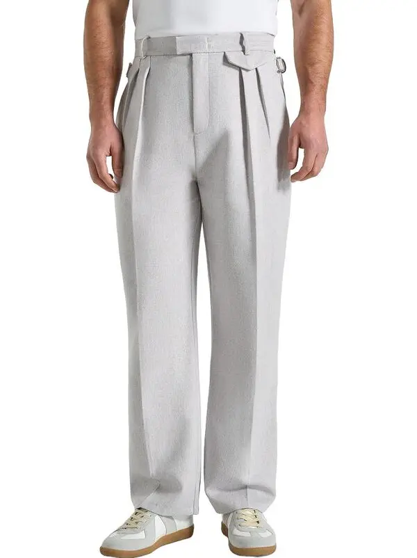 Manière De Voir Maniere De Voir Pierre Relaxed Fit Textured Pleated Tailored Trousers - Light Grey