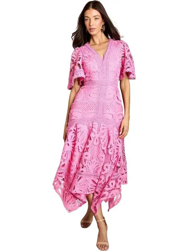 Coast Placement Lace Hanky Hem Dress - Pink
