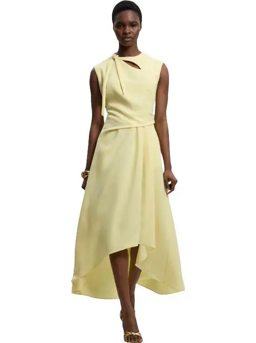 Karen Millen Tailored Drape Neck Midi Dress - Lemon