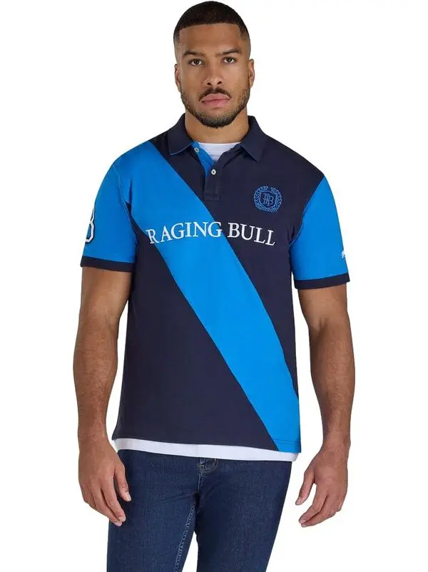 RAGING BULL Diagonal Stripe Polo Shirt - Navy